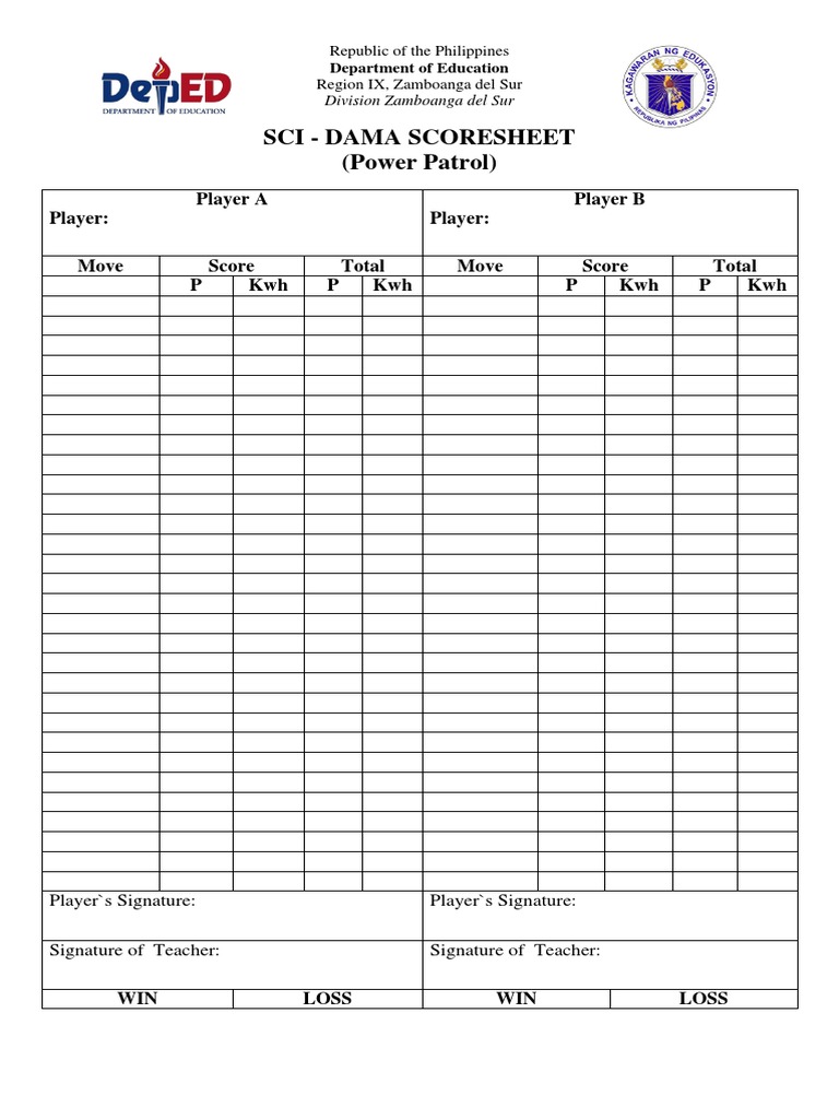 Damath Scoresheet | PDF