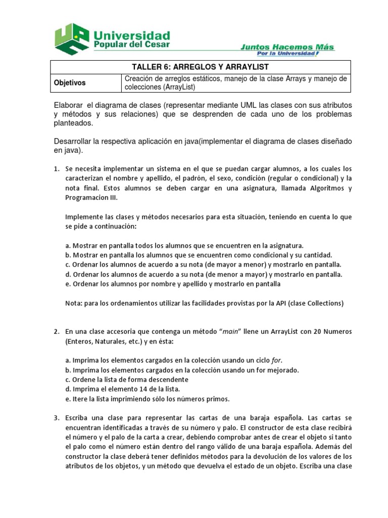 Taller 6 Arreglos | PDF | Matriz (Matemáticas) | Java (lenguaje de programación)