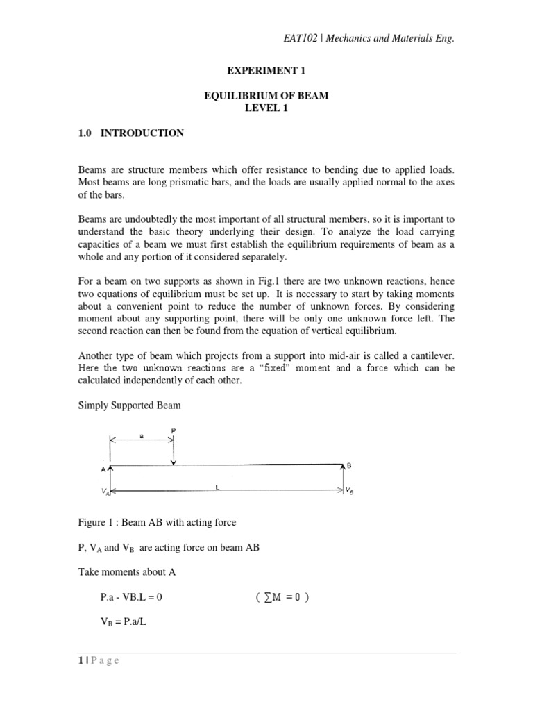 Laboratory Module Lab 1 | PDF | Beam (Structure) | Experiment
