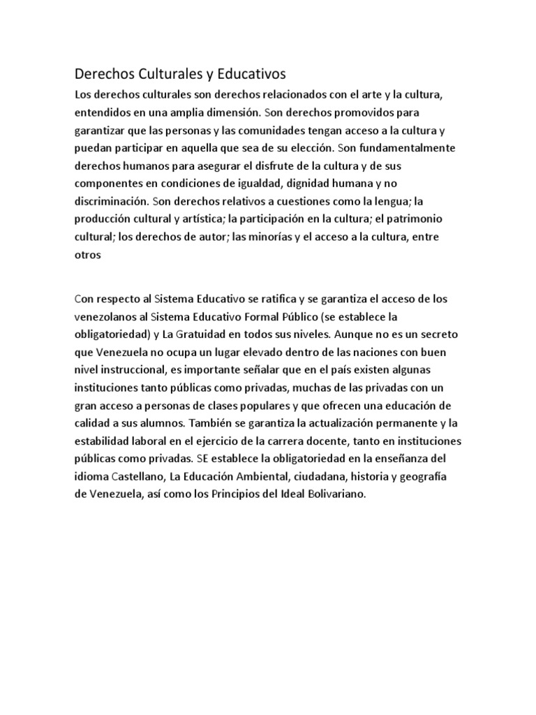 Derechos Culturales y Educativos | PDF | Venezuela | Dominio eminente