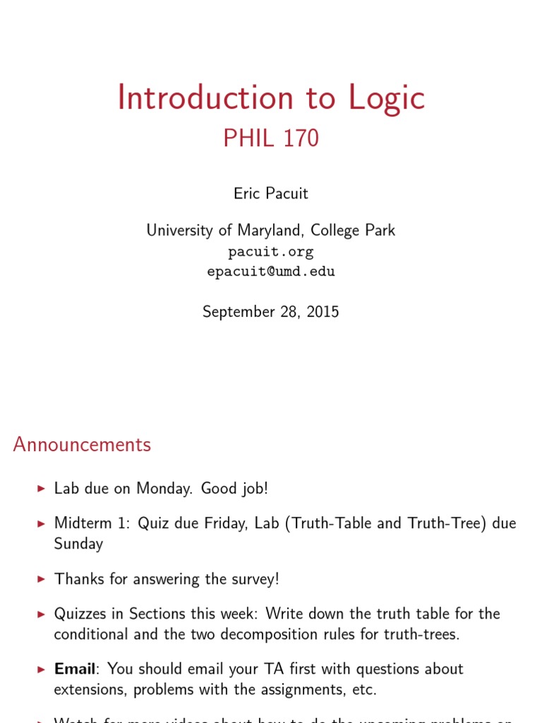 Introduction To Logic: PHIL 170 | PDF | Validity | Argument