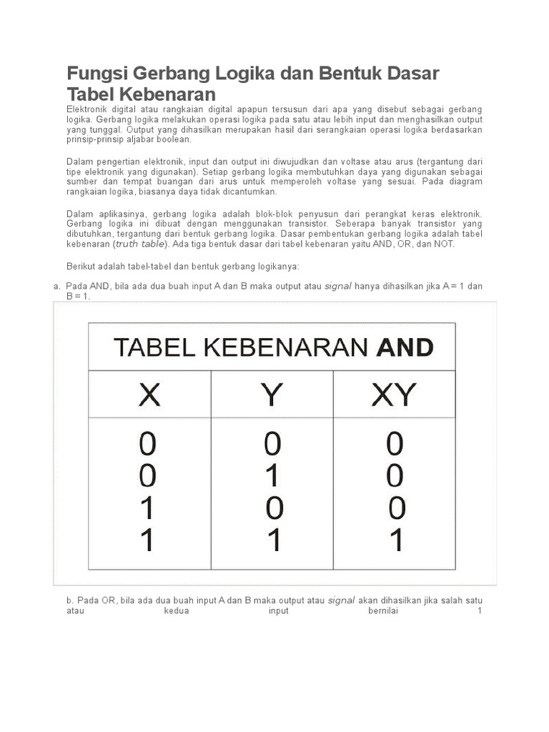 Fungsi Gerbang Logika Dan Bentuk Dasar Tabel Kebenaran | PDF
