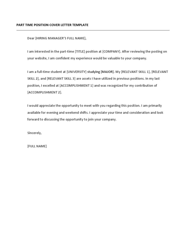 Part Time Position Cover Letter Template | PDF