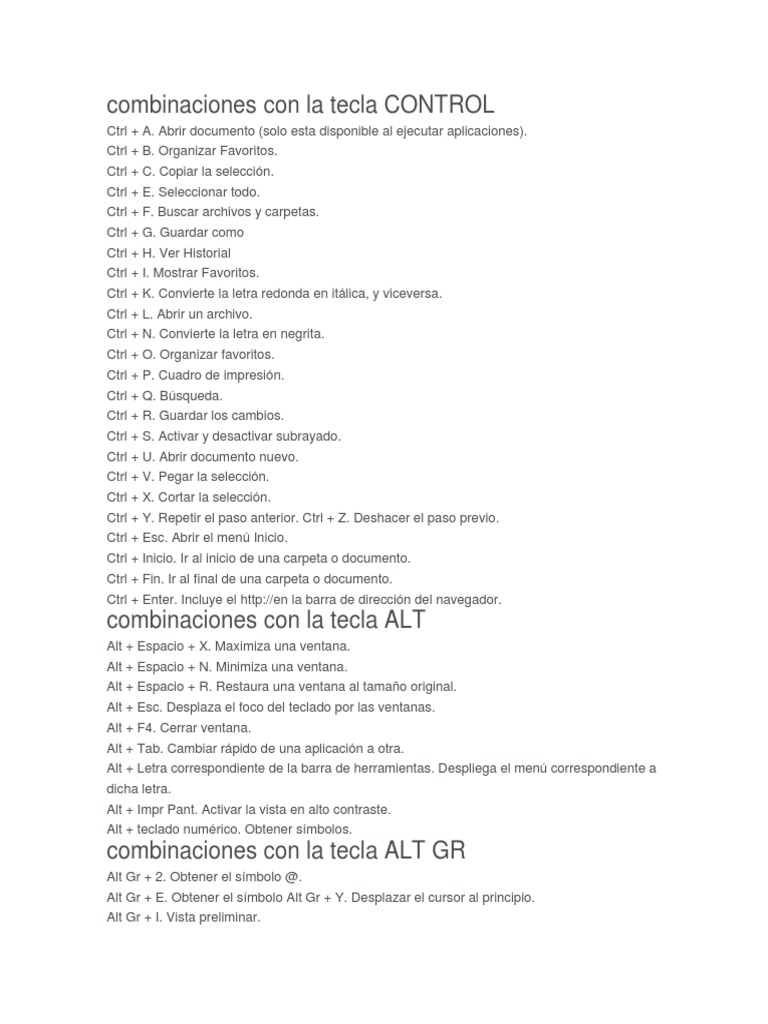 Combinaciones de teclas para Windows | PDF | Ventana (informática ...
