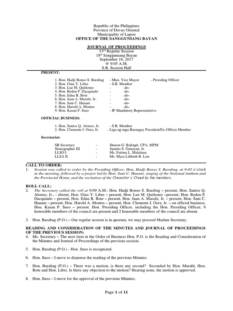 Lupon Municipal Council Proceedings | PDF | Government