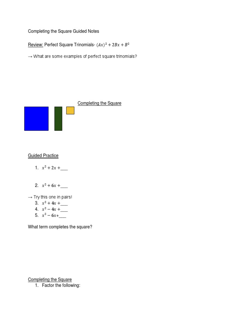 Completing the Square Notes | PDF