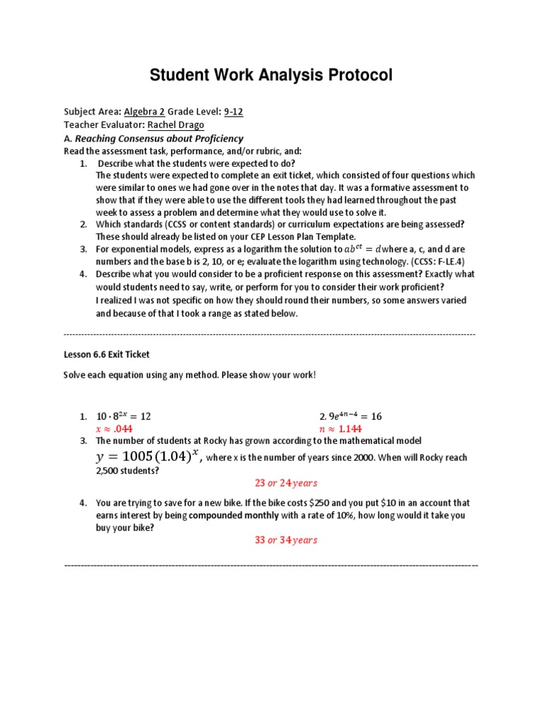 Student Work Analysis Protocol | PDF | Logarithm | Exponentiation