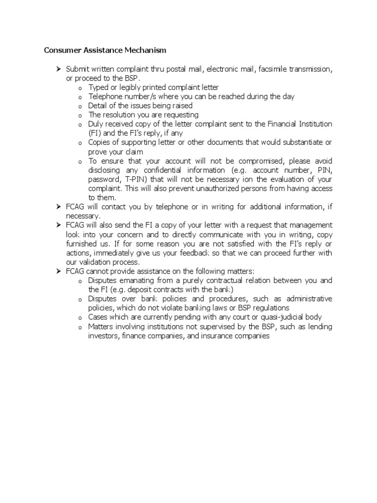 Consumer Assistance Mechanism | PDF