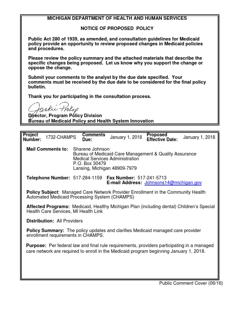 CHAMPS Provider Enrollment Policy Update | PDF | Medicaid | Health Policy
