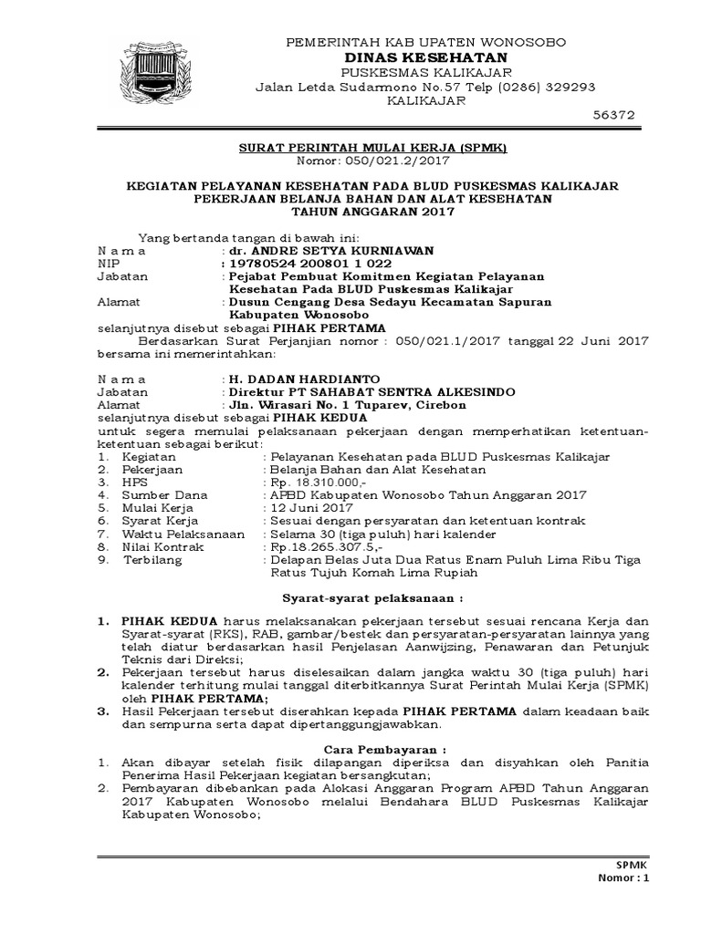 Surat Perintah Mulai Kerja (SPMK) | PDF