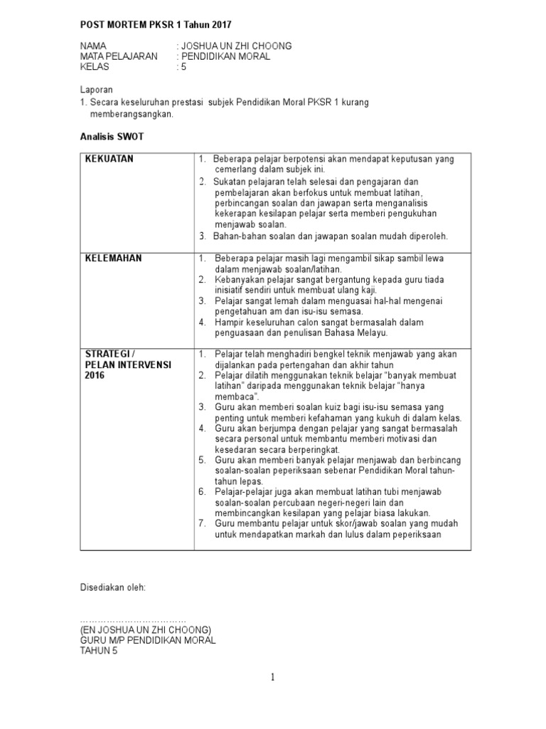 Analisis Post Mortem Pendidikan Moral | PDF