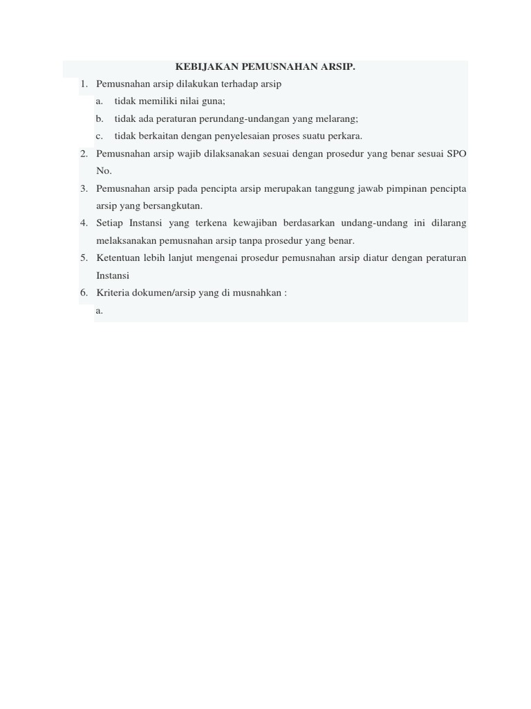 Kebijakan Pemusnahan Arsip | PDF