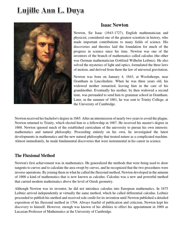 Isaac Newton: The Fluxional Method | PDF | Isaac Newton | Newton's Law ...