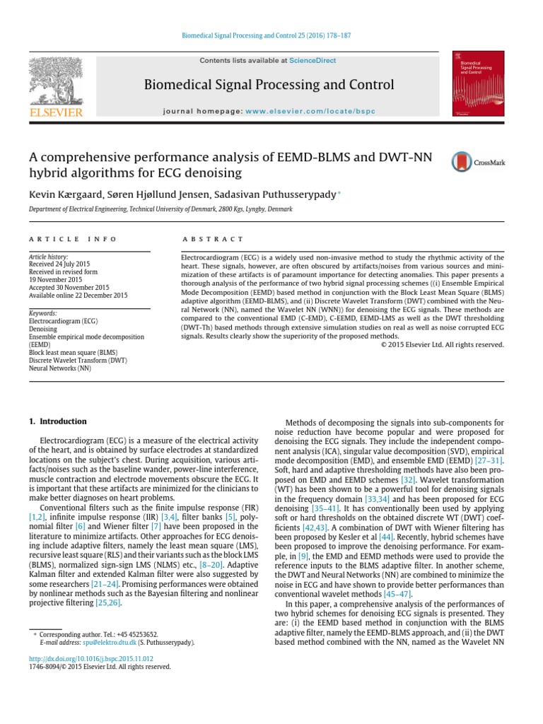 A Comprehensive Performance Analysis of EEMD-BLMS and DWT-NN Hybrid Algorithms For ECG Denoising ...