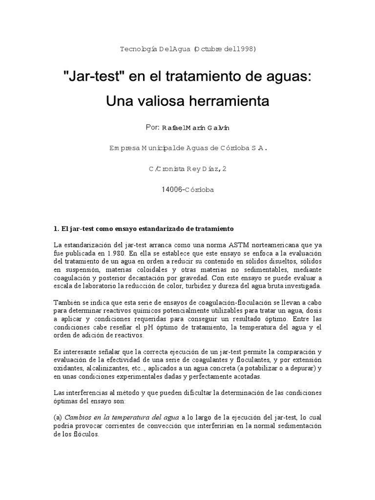 Optimización del Jar-Test en Tratamiento de Aguas | PDF | Aluminio | Agua