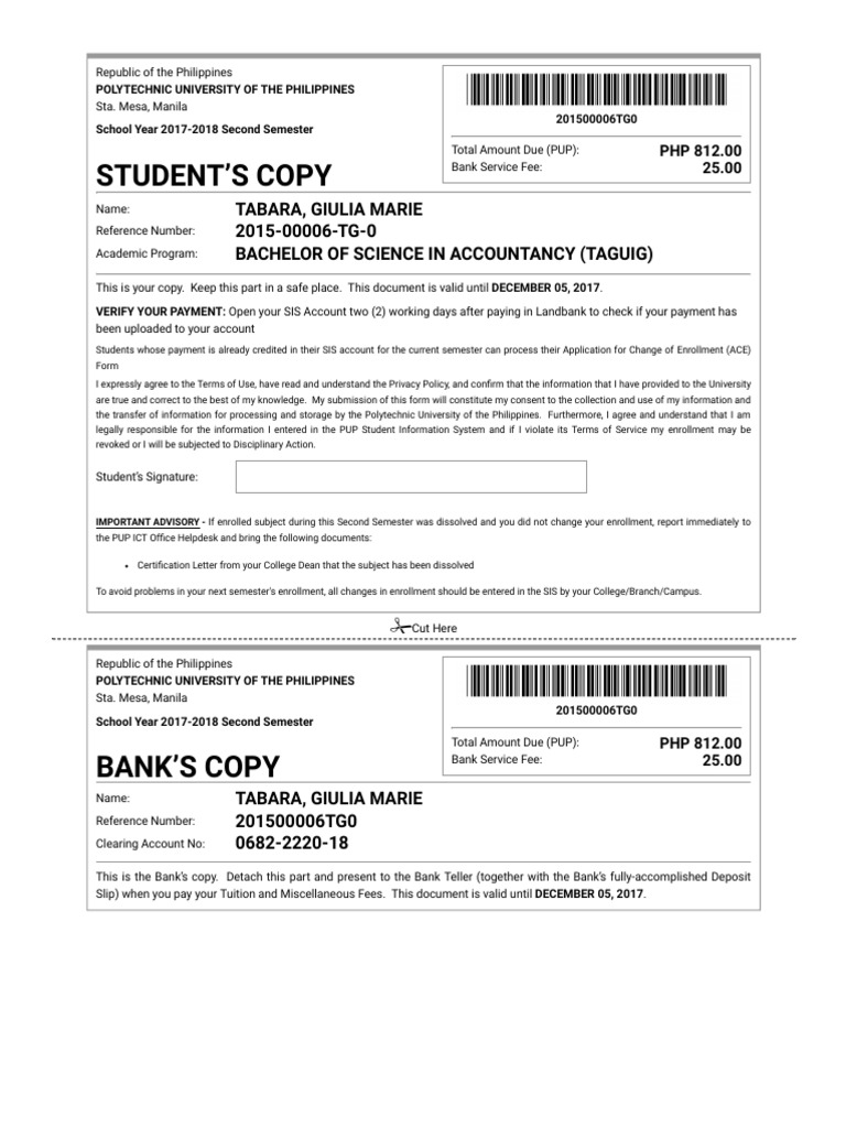 PUP Enrollment Payment Voucher PDF | PDF | Fee | Payments