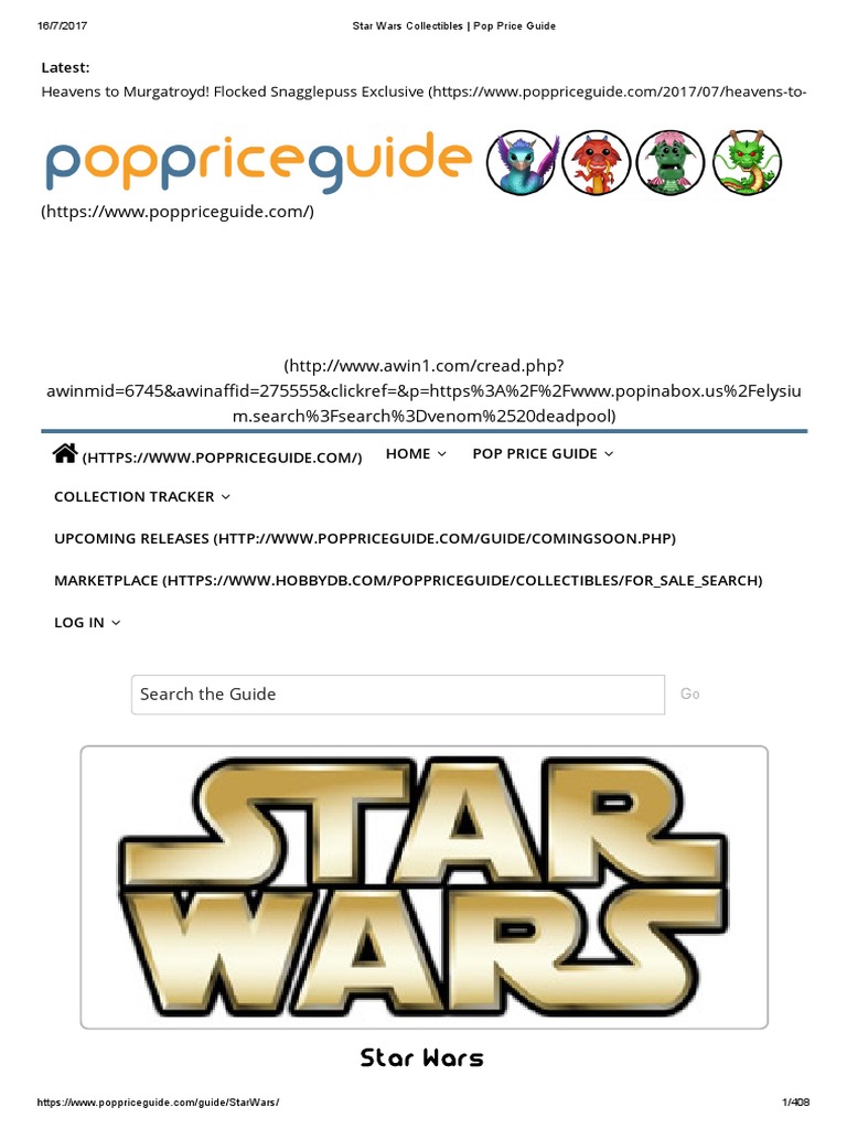 Star Wars Collectibles - Pop Price Guide | PDF | Star Wars | Star Wars ...