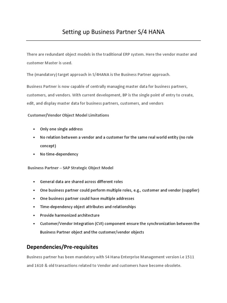 Setting Up Business Partner S4 Hana | PDF | Sap Se | Enterprise Resource Planning