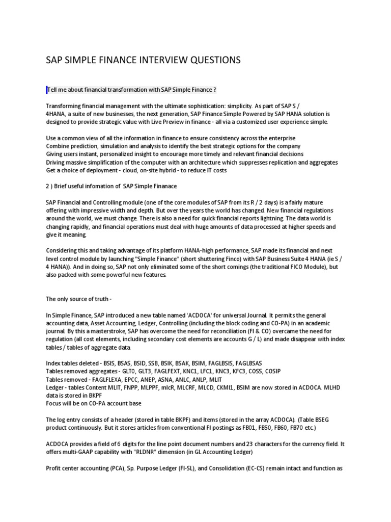Sap Simple Finance Interview Questions | PDF | Sap Se | Enterprise ...