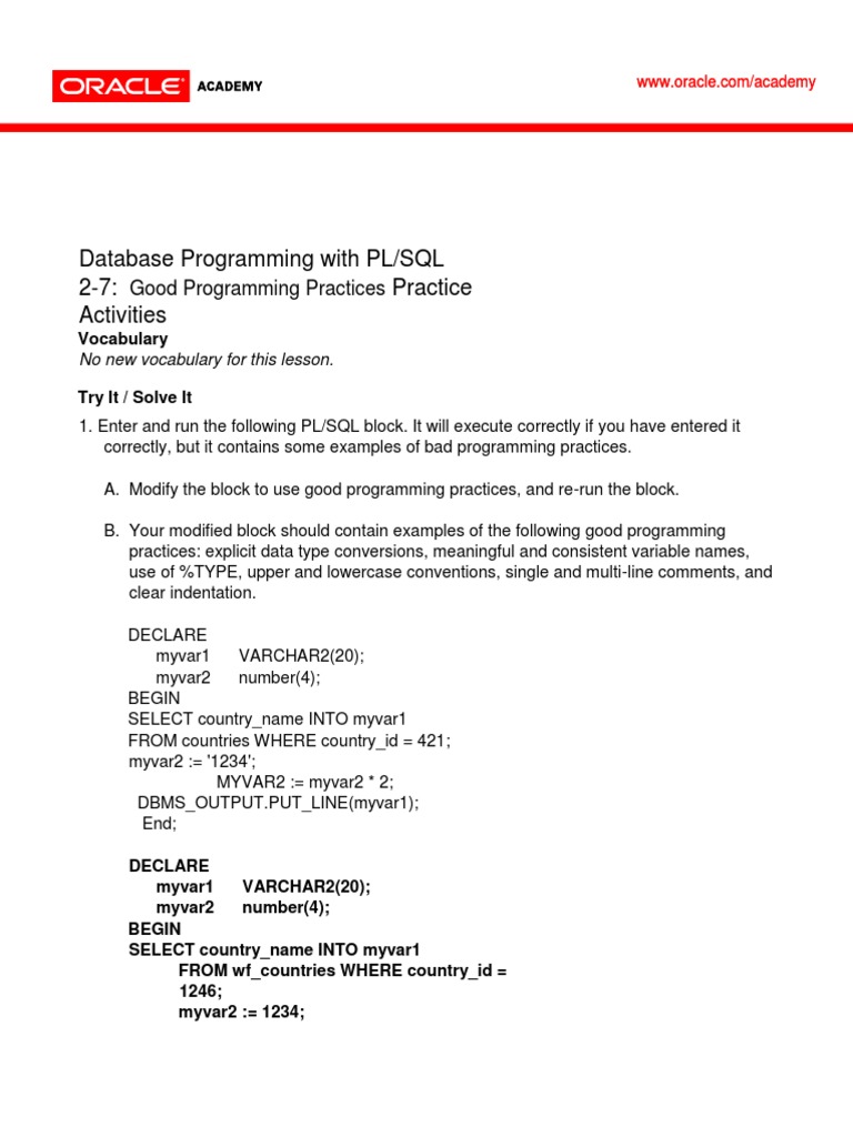 PLSQL 2 7 Practice | PDF
