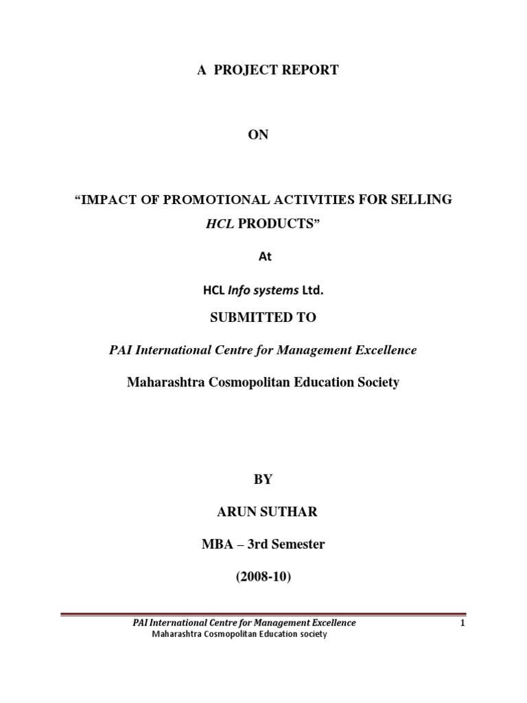 Impact of Promotional Activities For Selling HCL Products by Arun ...