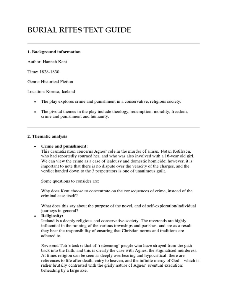 Burial Rites: Themes and Character Analysis | PDF | Friendship | Narration