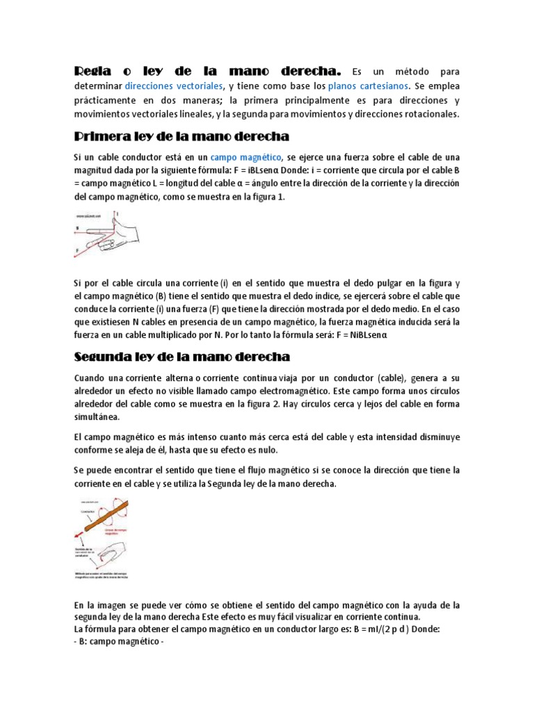 Regla o Ley de La Mano Derecha | PDF | Campo magnético | Corriente ...
