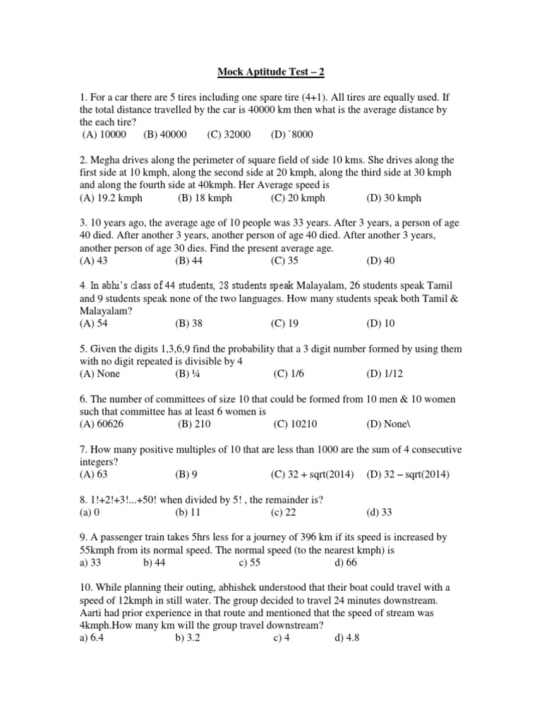 TCS Mock Paper 2 | PDF | Speed | Teaching Mathematics