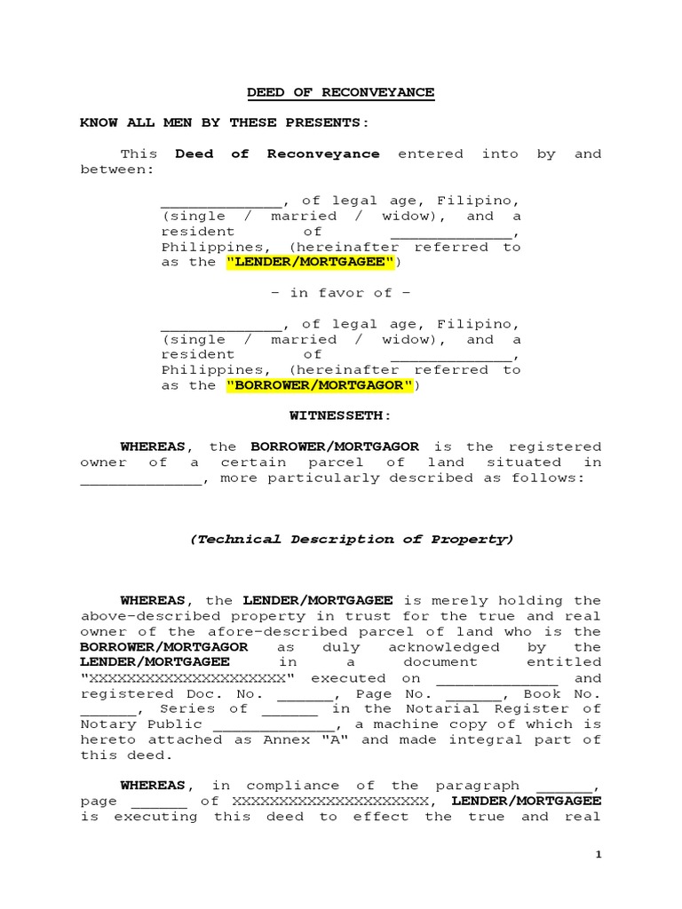 Deed of Reconveyance | Mortgage Law | Property Law | Free 30-day Trial | Scribd