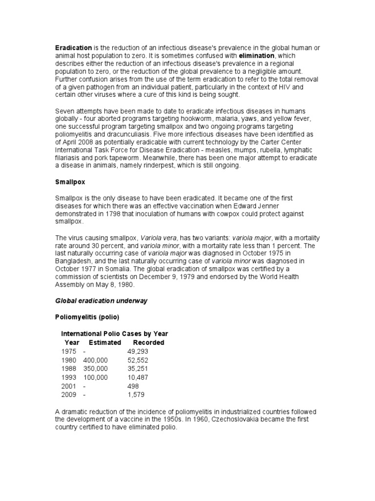 Eradication of Diseases | PDF | Eradication Of Infectious Diseases ...