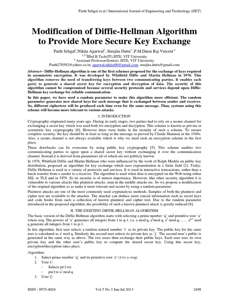 Modification of Diffie-Hellman Algorithm | PDF | Public Key Cryptography | Cryptography