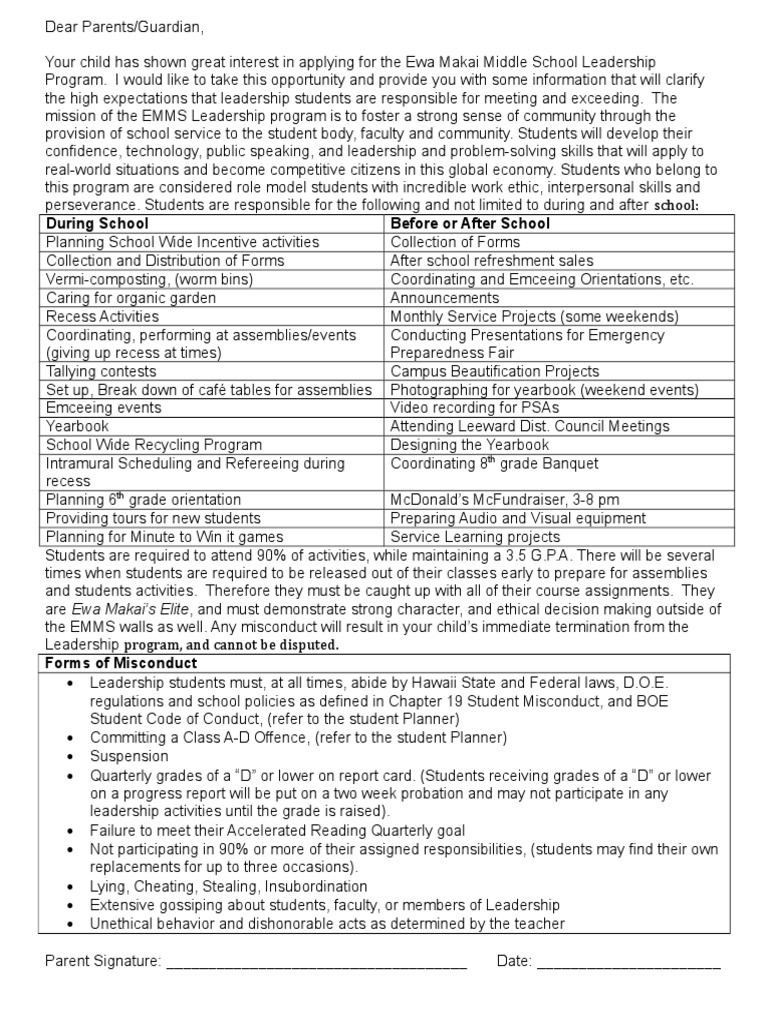 Parent Acknowledgement Letter | PDF | Leadership | Social Institutions