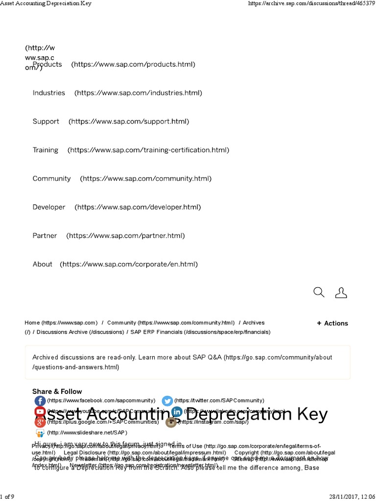 Asset Depreciation Key Sap Pdf Depreciation Book Value