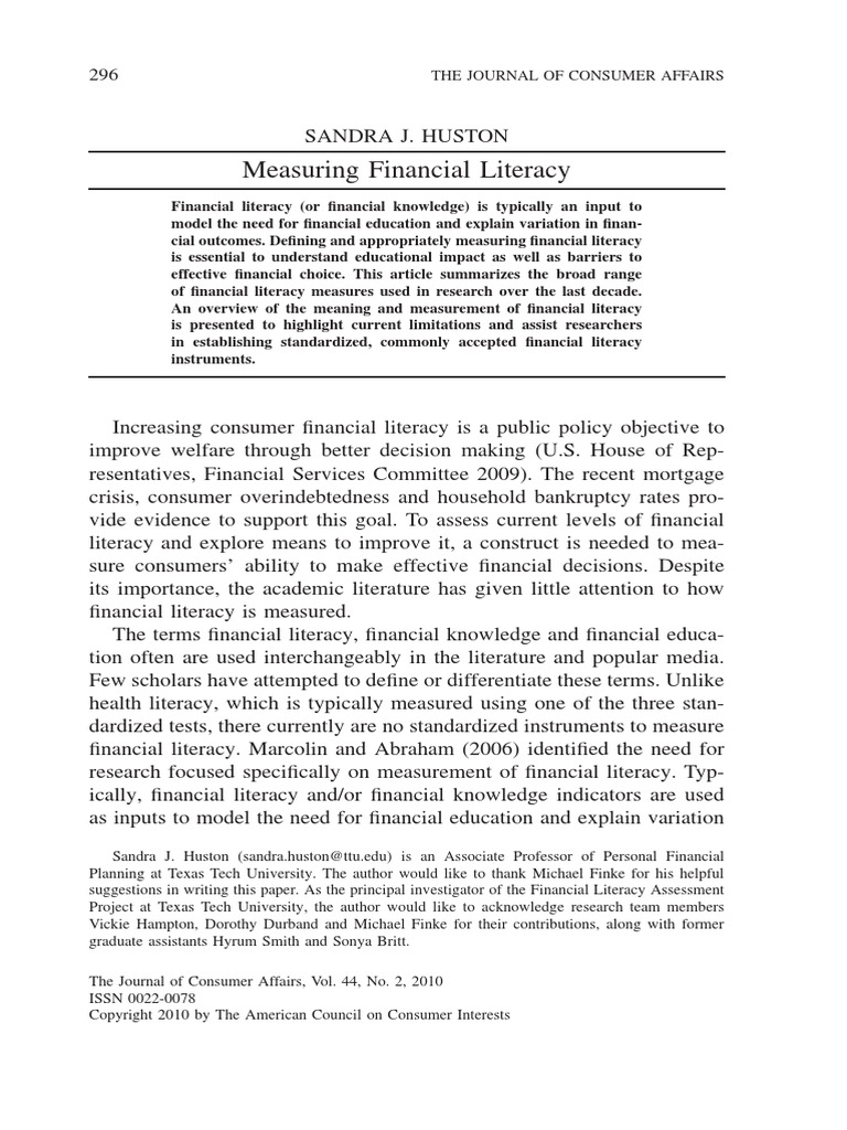 Measuring Financial Literacy PDF | PDF | Financial Literacy | Literacy