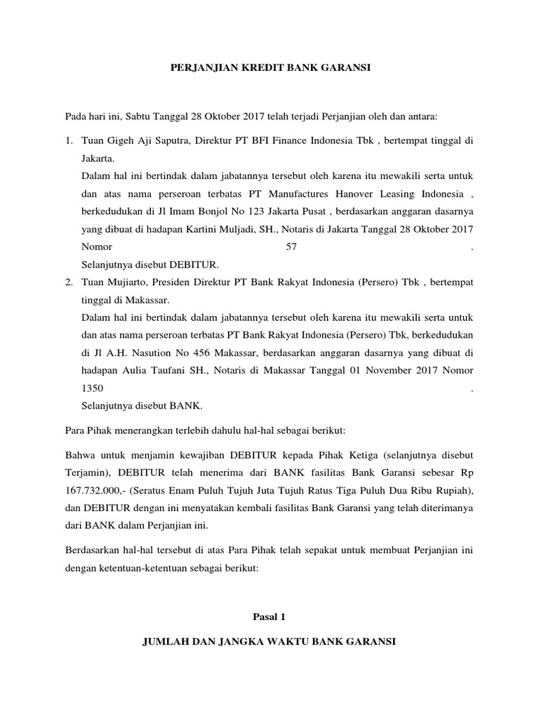 Perjanjian Kredit Bank Garansi | PDF