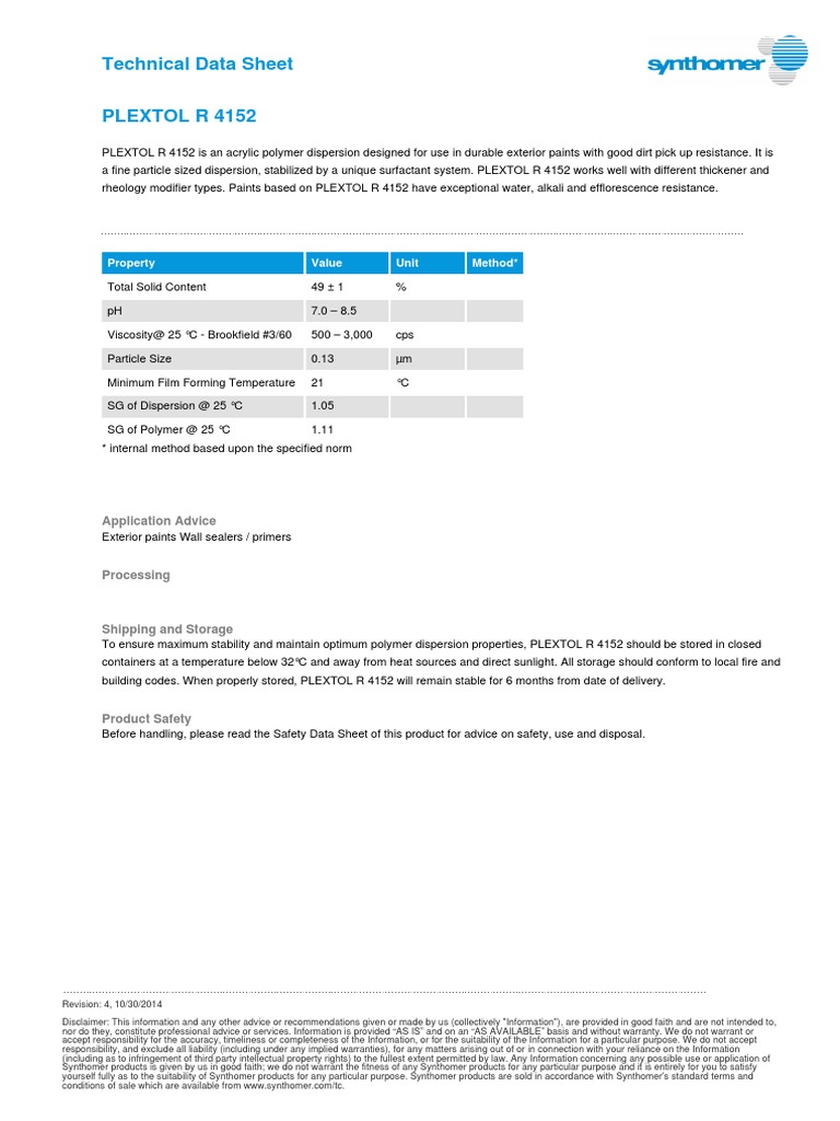 Plextol R 4152 | PDF | Paint | Rheology
