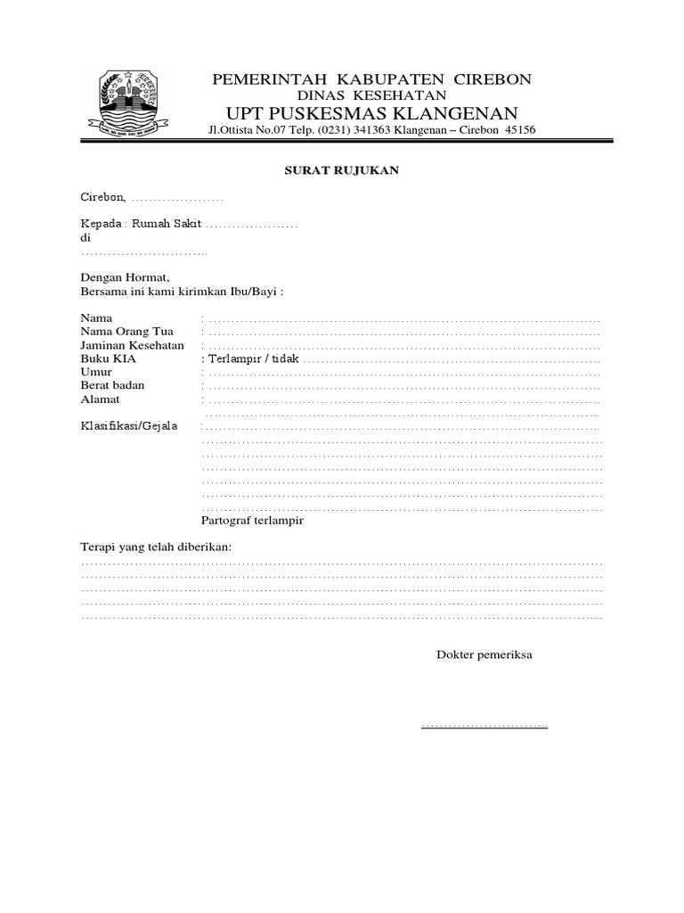 Form Surat Rujukan Ke Rs Dan Umpan Balik | PDF