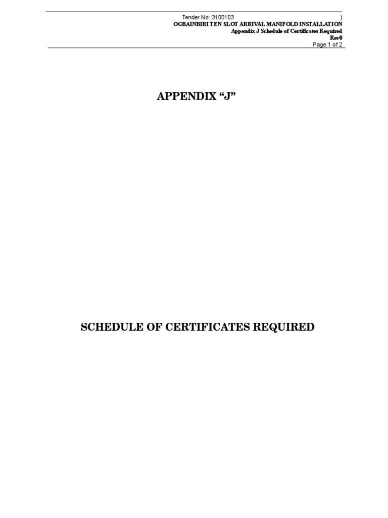 Appendix I Schedule of Certificates Required1 | PDF