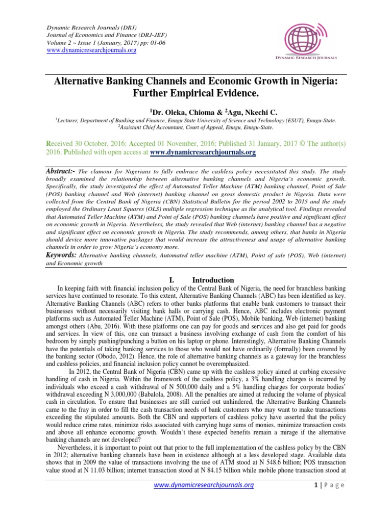 Alternative Banking Channels and Economic Growth in Nigeria: Further ...