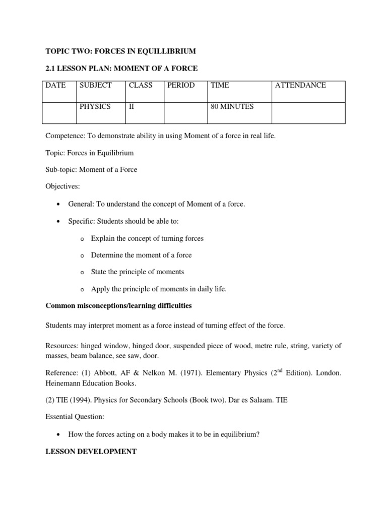 Moment of A Force Lesson Plan | PDF | Battery (Electricity) | Electric ...