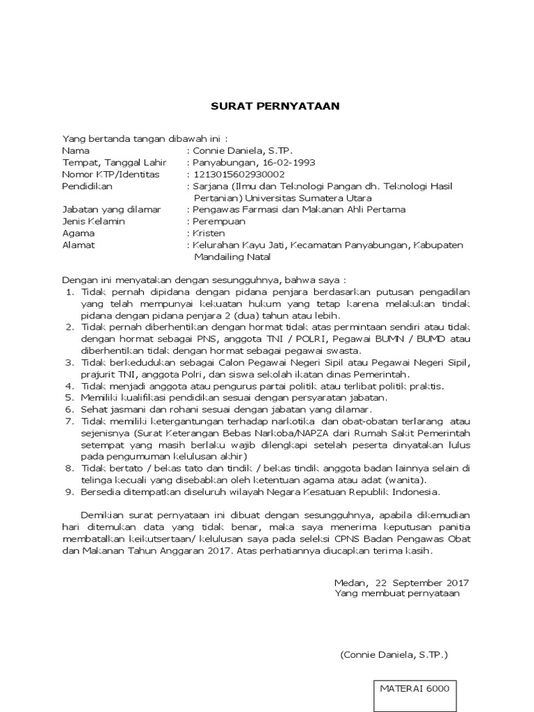 Surat Pernyataan BPOM | PDF