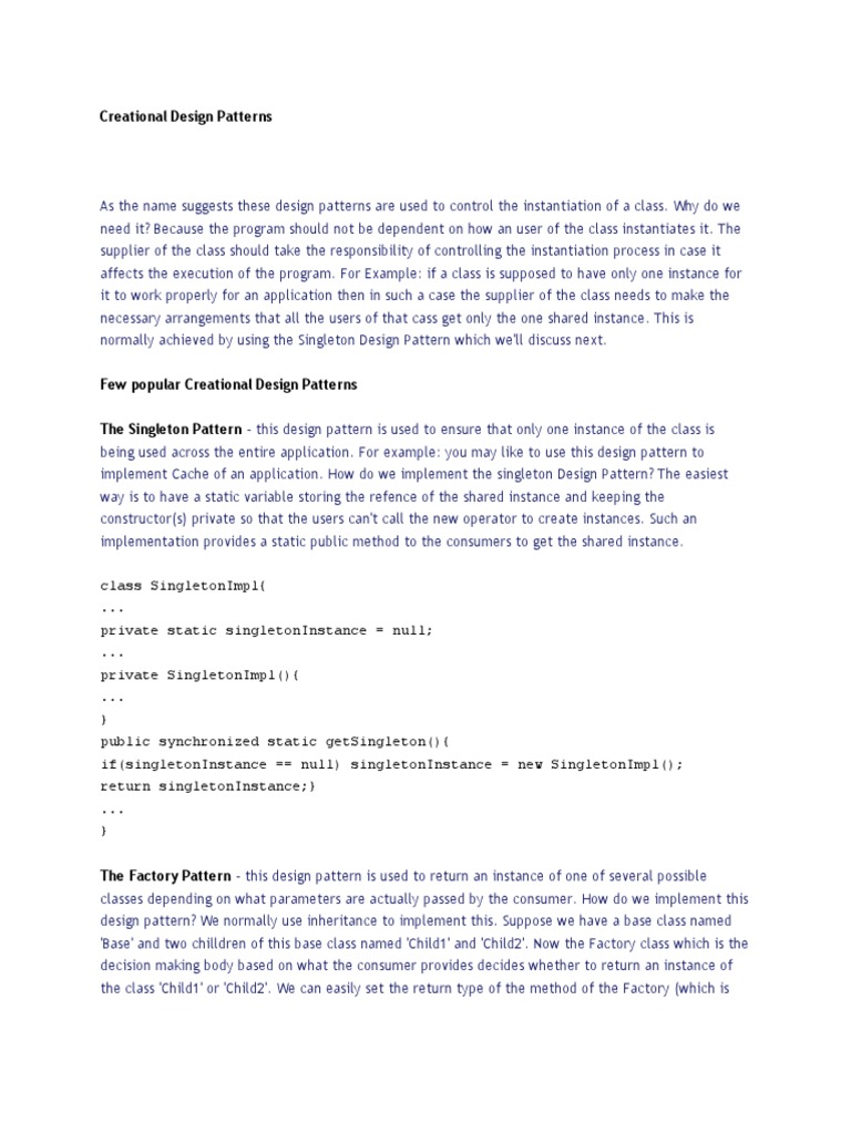 Creational And Structural Design Patterns Explained Pdf Class Computer Programming