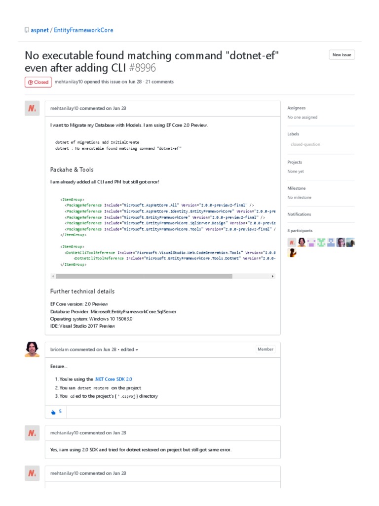 No Executable Found Matching Command - Dotnet-Ef - Even After Adding CLI Issue #8996 Aspnet ...