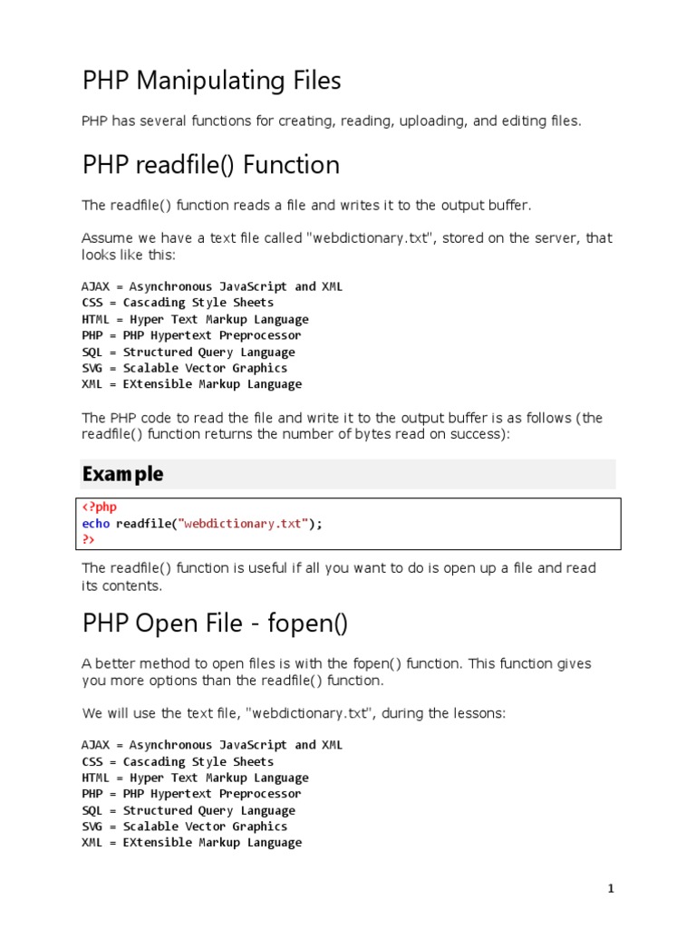 PHP Manipulating Files PHP Readfile Function: Example | PDF | Php ...