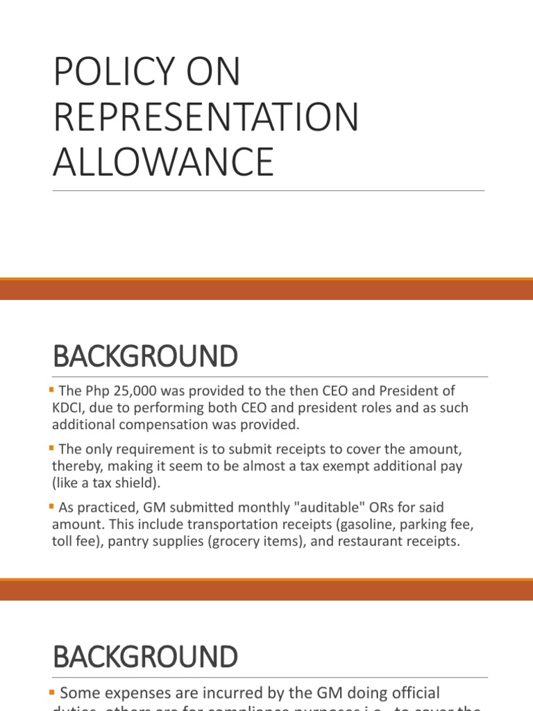 Policy On Representation Allowance | PDF | Expense | Taxes