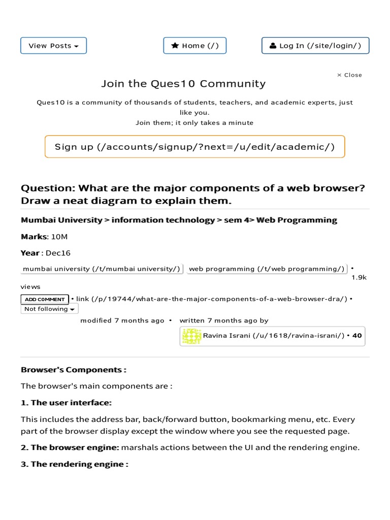 Major Components of a Web Browser: A Diagram and Explanation | PDF ...