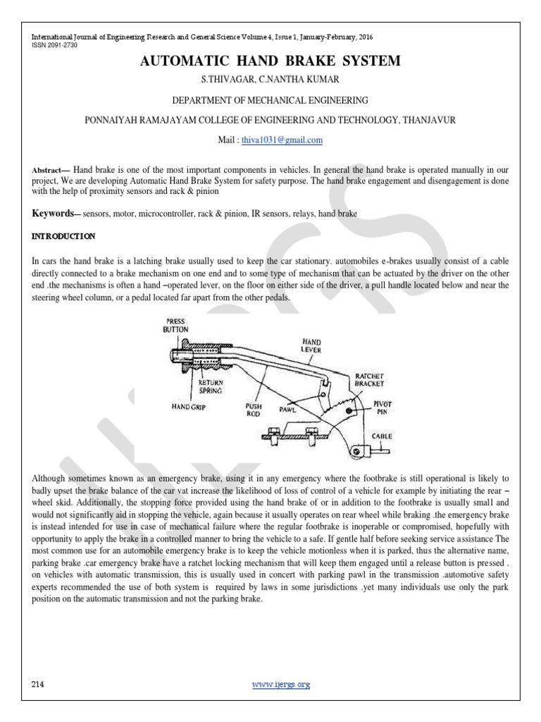 Automatic Hand Brake by Motor | Infrared | Transportation Engineering