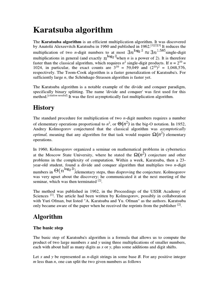 Karatsuba Algorithm | Download Free PDF | Applied Mathematics ...