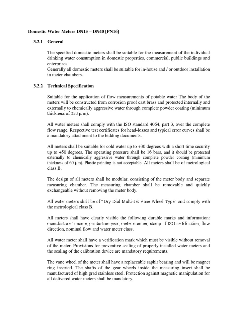 Specification for Domestic Water Meters Suitable for Measuring ...