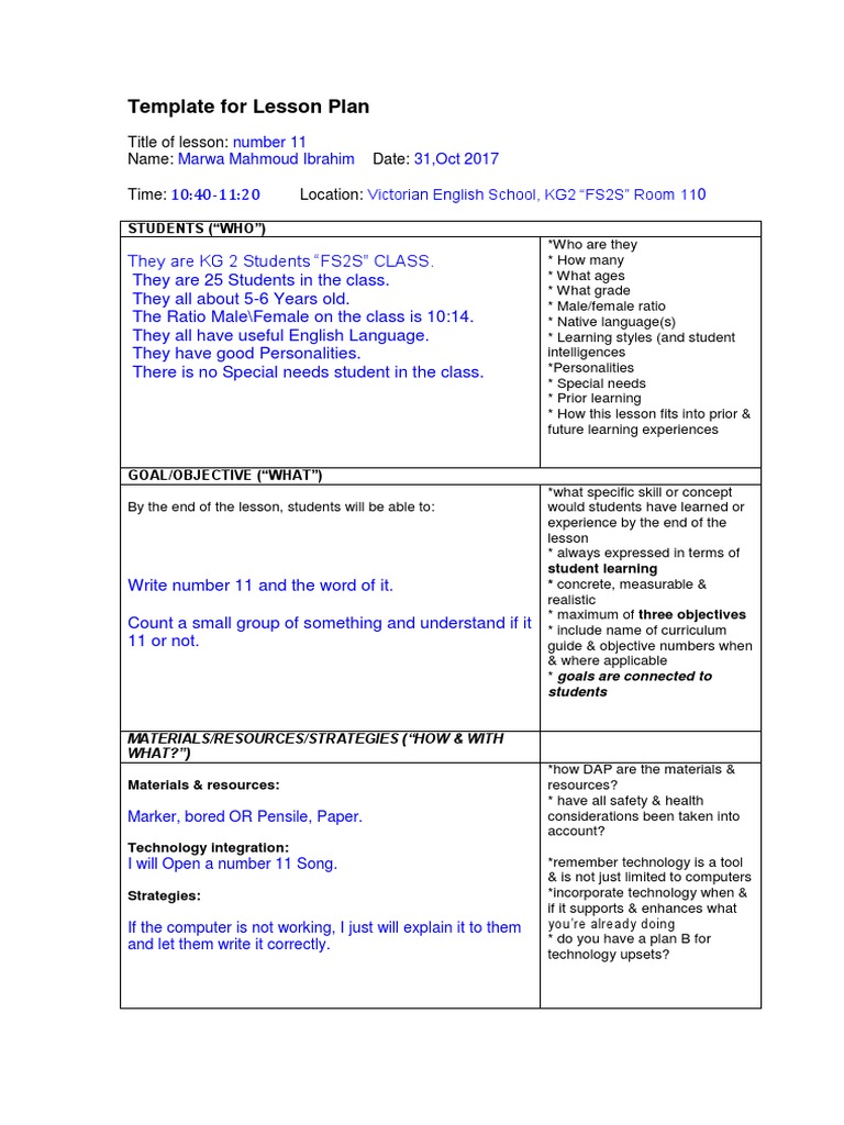 Template For Lesson Plan 2 | PDF | Lesson Plan | Special Education